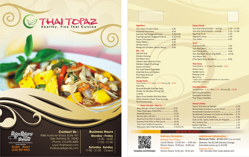 Delivery Flyer, To-Go Menu and Dine-In Menu for Restaurant By Thaitop