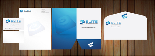 Ultrasound company business card, folder cover, and stationery design